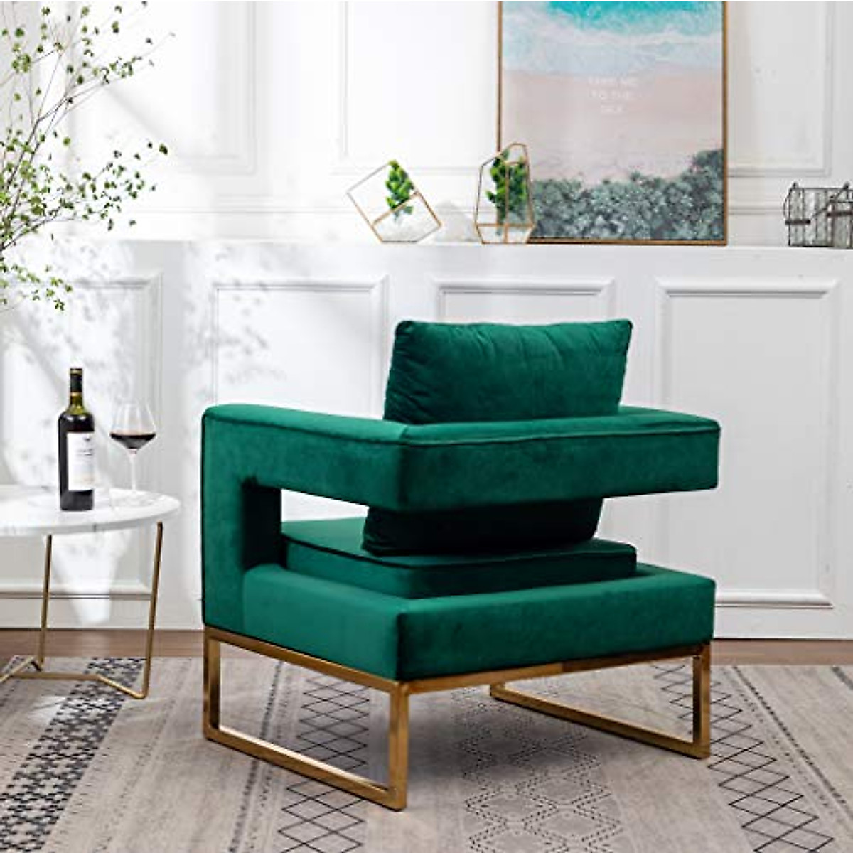 Roundhill Furniture Lenola Upholstered Accent Arm Chair, Green 27.5D x 29.75W x 34.5H in