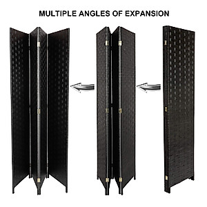 Folding Room Screen Divider Hand-Woven Design Room Divider 6ft High Fiber Free-Standing Privacy Screen Suitable for Living Room and Study (Black, 4 Panels)