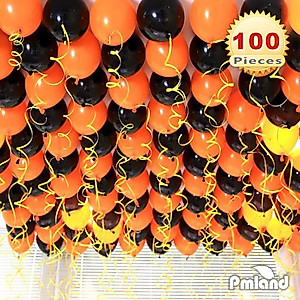 PMLAND 100 Pieces Black Orange Latex Balloons 12 Inches for Halloween Party Supplies, Black Cat Birthday Decoration