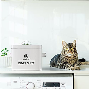 LF Likefair Modern Farmhouse Dryer Sheet Holder for Laundry Room Decor,Laundry Dispenser Container Holder with Lid for Space Saving Laundry Room Organization and Storage,White