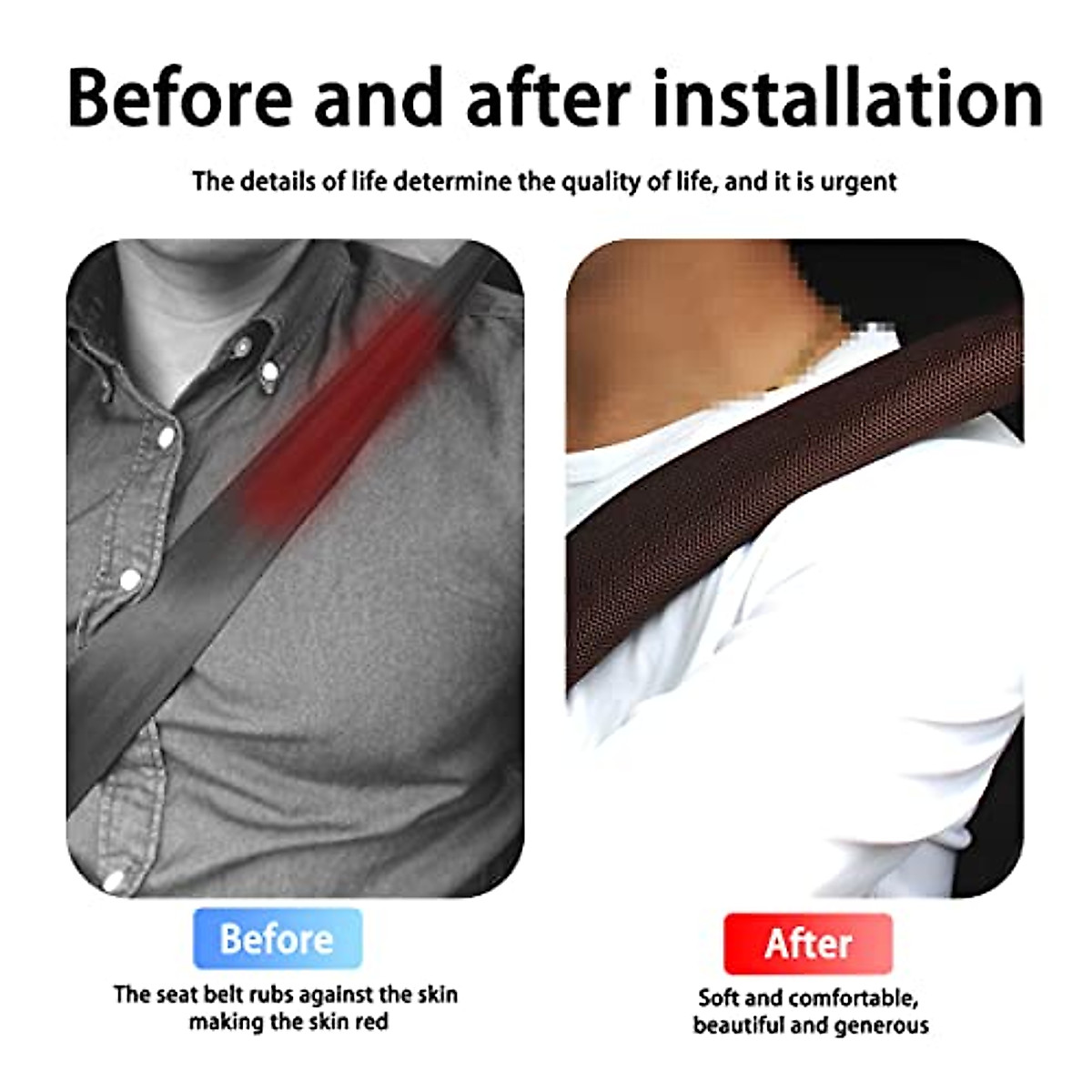 8sanlione Soft Seat Belt Shoulder Pad, Car Safety Strap Covers for More Comfortable Driving, Auto Safe Belt Neck Cushion Protector, Harness Pads Compatible with All Cars and Backpack (Coffee)