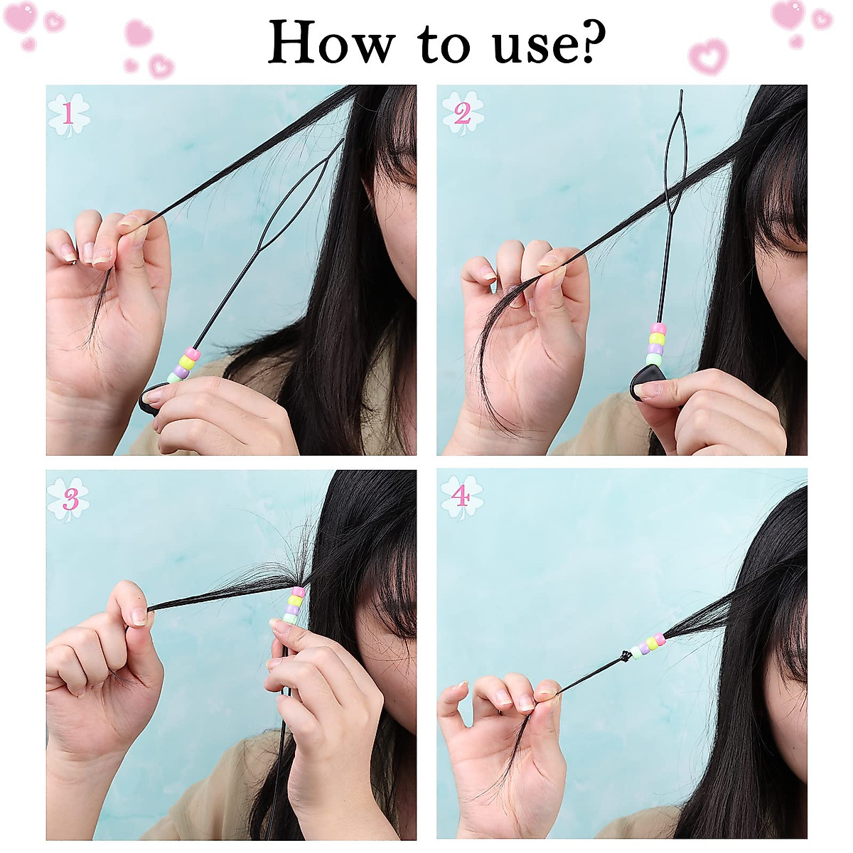 1602pcs Beads for Hair Braids Kit Including 600pcs 9x6mm Glitter Pony Beads, 1000pcs Elastic Rubber Bands, and 2pcs Quick Beaders for Kids Hair Braids (Glitter)