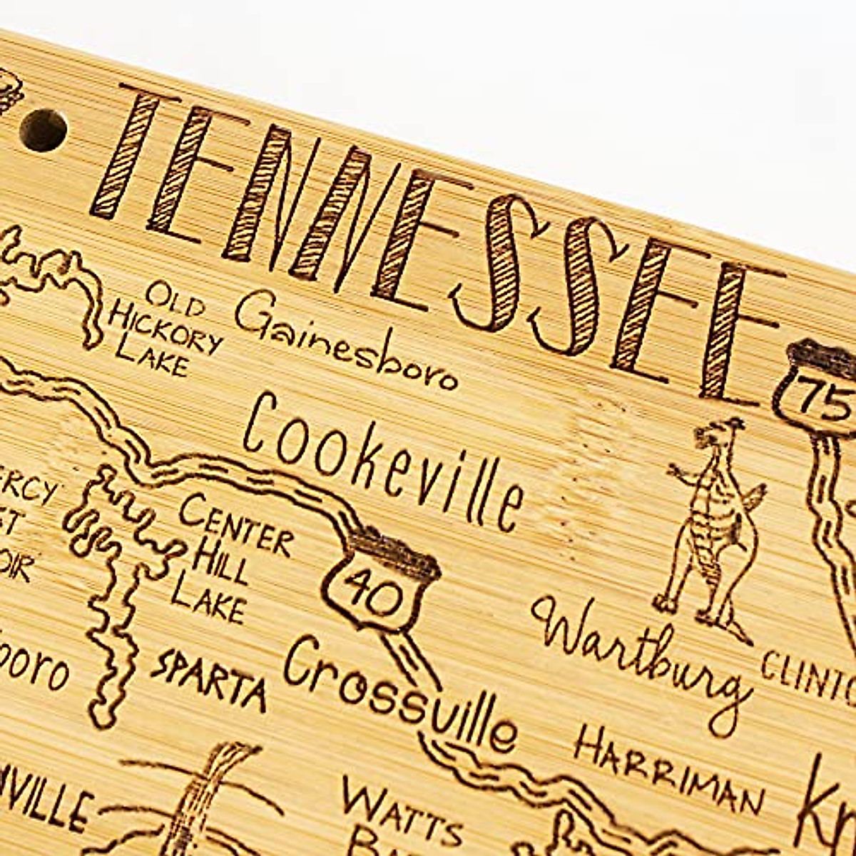 Totally Bamboo Destination Tennessee State Shaped Serving and Cutting Board, Includes Hang Tie for Wall Display