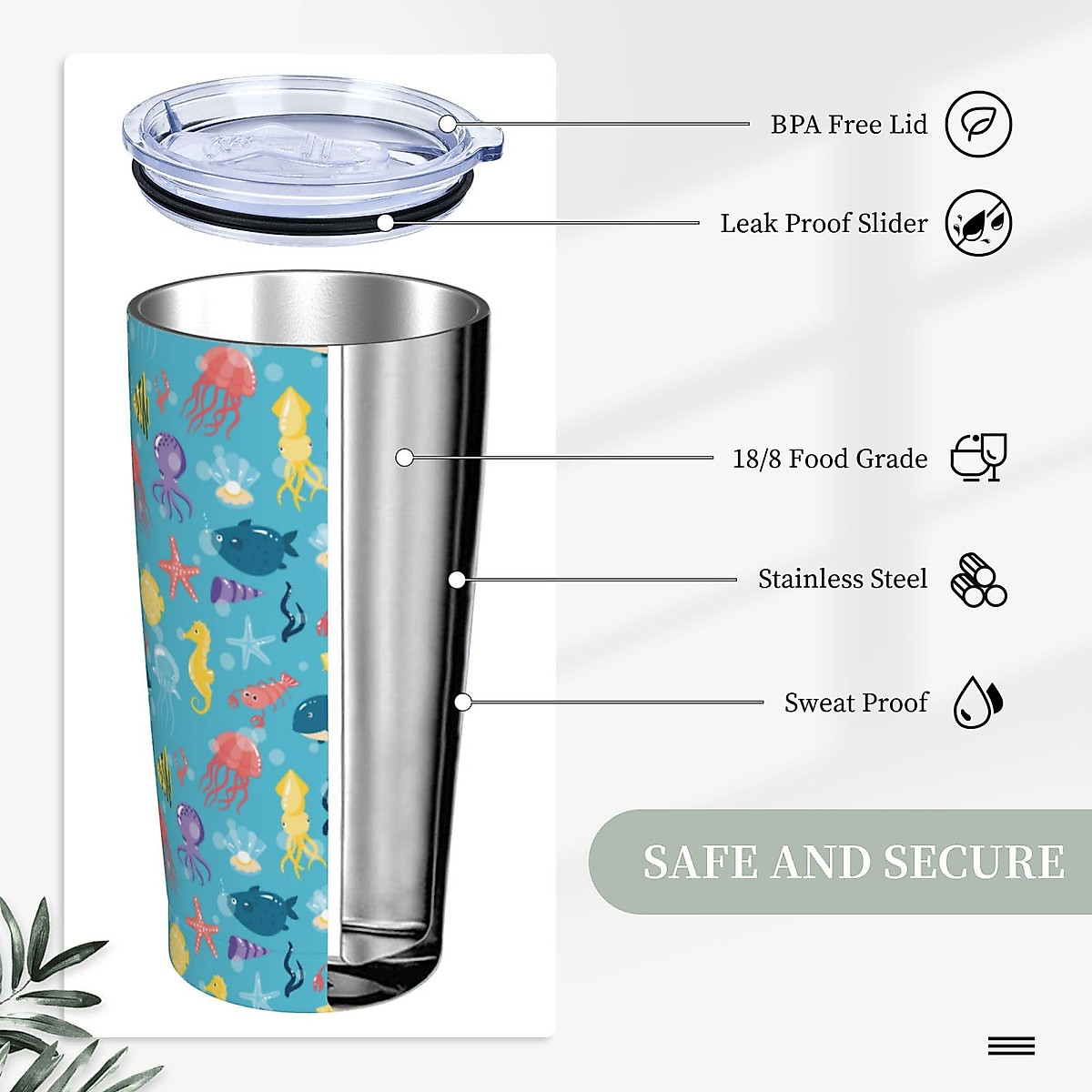 Yaxongx 20oz Tumbler Underwater Animals Double Wall Vacuum Insulated Coffee Mug with Lid and Metal Straw Brush Reusable Stainless Steel Water Bottle Travel Cup Gifts for Car Ice Drinks Hot Beverage