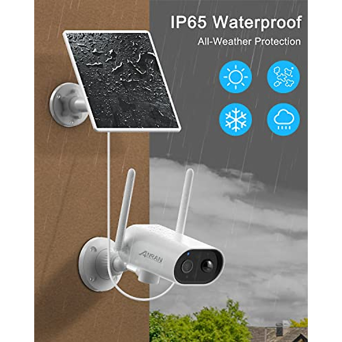 ANRAN Security Cameras Wireless Outdoor with PR 180°, 2K Solar Security Camera Outdoor with Solar Panel, PIR Human Detection, 2-Way Talk, Night Vision, IP65 Waterproof, Compatible with Alexa, S2 White