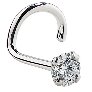 FreshTrends Cubic Zirconia Stud Nose Rings Twist - Nickel-Free 14K White Gold Nose Screw - 1.5mm, 2mm, 3mm 20 Gauge Nose Stud | Nose Ring Stud in 14K White Gold | 20G Nose Stud