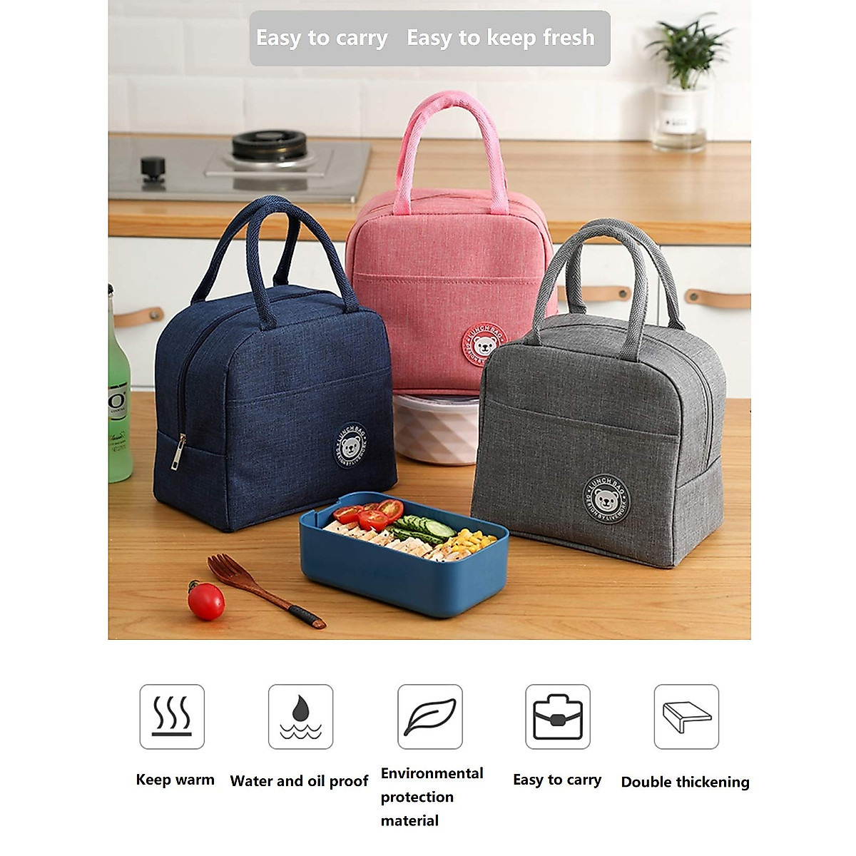 5.5 L Pink Bear Small Lunch Bags for Women, Portable Insulation Bags, Reusable Lunch Bags, Can be Used for Picnics, Work, etc. (S, Pink Bear)