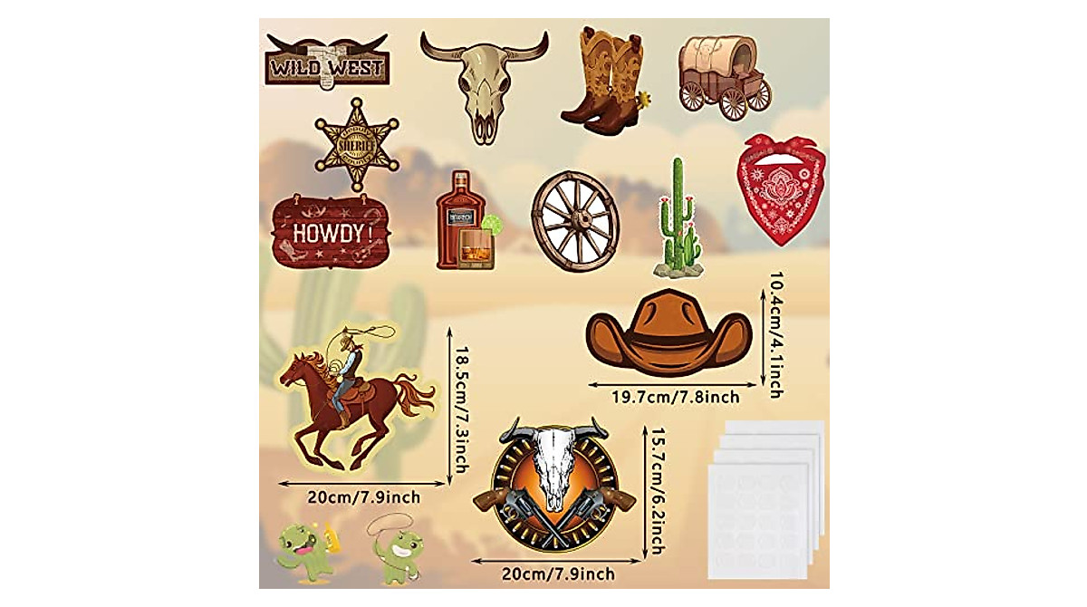 Western Party Decorations - 32 Colorful Cowboy Cutouts for Events