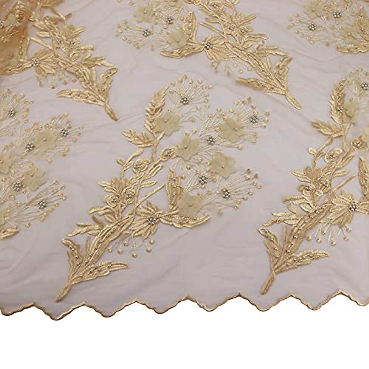 Aisunne African Lace Fabrics 5 Yards Nigerian French Lace Fabric 3D Butterfuly Fashion Embroidered and Beading for Wedding Party Dresses (Apricot)