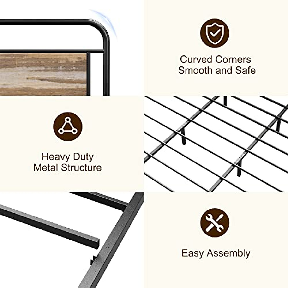 IKIFLY California King Bed Frames, Metal Cal King Platform Bed Frame with Wood Headboard/Footboard, Strong Steel Slats Support, Easy Assembly, No Box Spring Needed - Wood Brown