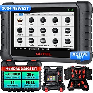Autel MaxiDAS DS808 KIT: 2024 Classic Full System Bidirectional & Functional Tests Scan Tool, w/ $200-Valued Adaptors, Upgrade of DS708 ECU Coding as MaxiSYS MS906 31+ Service Support AutoAuth MV108S
