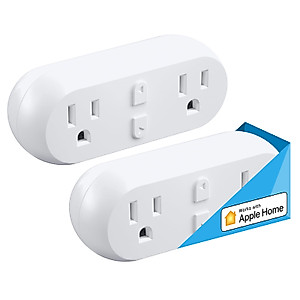 Meross WiFi Dual Smart Plug, 15A 2-in-1 Smart Outlet, Support Apple HomeKit, Siri, Alexa, Echo, Google Home and SmartThings, Voice & Remote Control, Timer, No Hub Required, 2.4G Only, 1 Pack