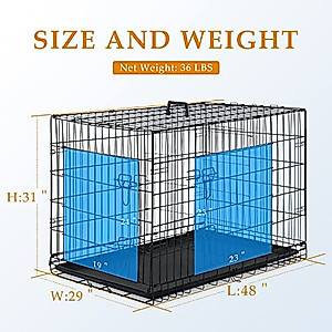 Pet Dog Crate, 48 Inches Large Dog Cage Double Door Folding Crate Metal Wire Dog Kennel with Divider Panel Leak-Proof Plastic Pan, Indoor Outdoor Basic Pet Crates for Medium Large Breed Dog XL XXL