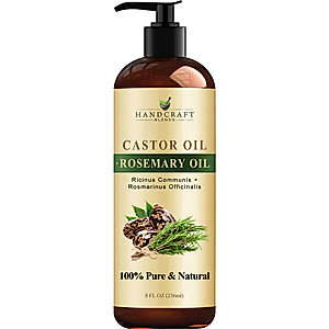 Handcraft Blends Castor Oil with Rosemary Oil and Coconut Oil for Hair Growth, Eyelashes and Eyebrows - 100% Pure and Natural Carrier Oil, Hair Oil and Body Oil - 8 fl. Oz & 16 fl. Oz