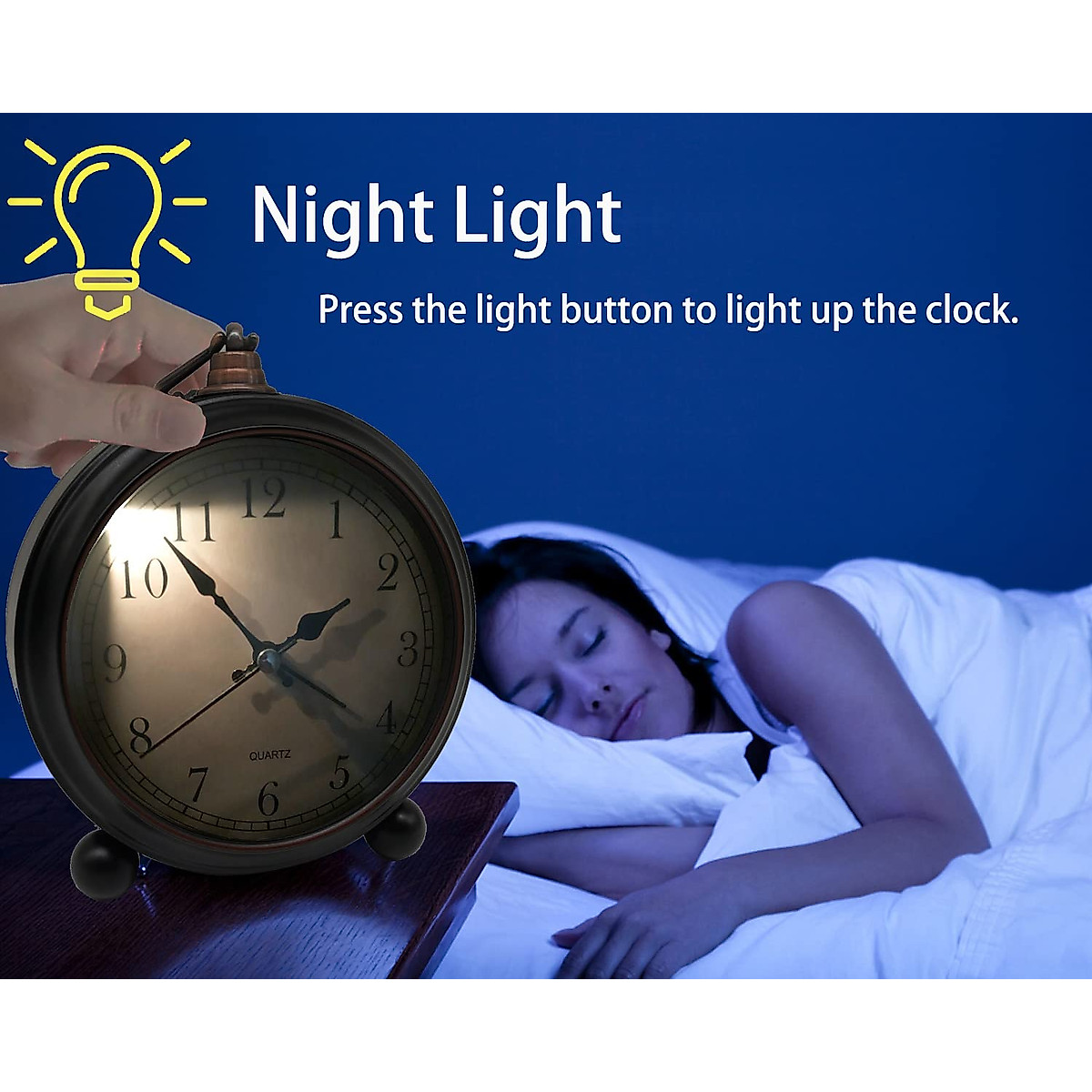 Vintage Retro Analog Alarm Clock, 4 inch Super Silent Non Ticking Small Clock with Night Light, Battery Operated, Simply Design, for Living Room, Bedroom, Bedside, Desk, Gift Clock (Arabic)