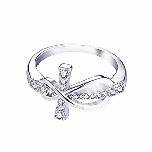 JO WISDOM 925 Sterling Silver Cubic Zirconia Cross Infinity Ring Size 6