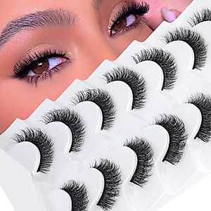 5D Mink Lashes Natural Look False Eyelashes Waved Fluffy Cat Eye Lashes Pack 15mm Short Fake Eyelashes Extension by HeyAlice, 7 Pairs - H07
