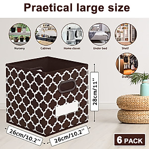 homyfort 11 Inch Cube Storage Organizer Bins-Foldable Fabric storage Cubes Bin Container Box with 2 Plastic Handles for Boys,Girls,Nusery,Clothes,Pantry Closet,Shelf,Kids Room Set of 6 (Deep Coffee)