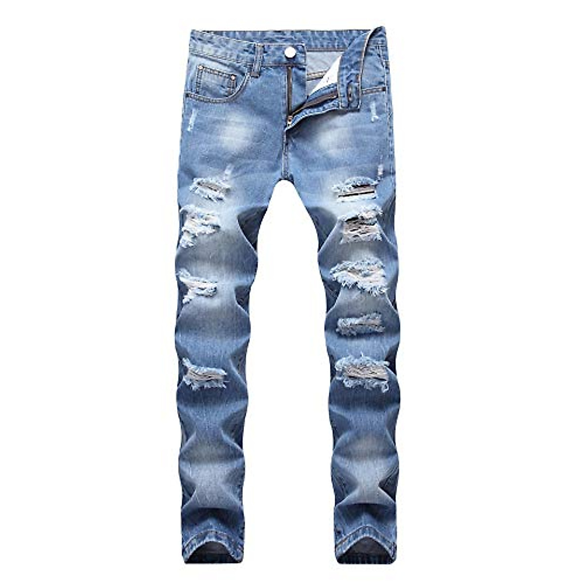 Enrica Men's Ripped Distressed Destroyed Straight Fit Washed Denim Jeans(405 Blue, 44)
