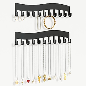 Josmimic Wall Necklace Organizer Holder: Wall Mounted Jewelry Hanging Storage Necklaces Display Hanger Black