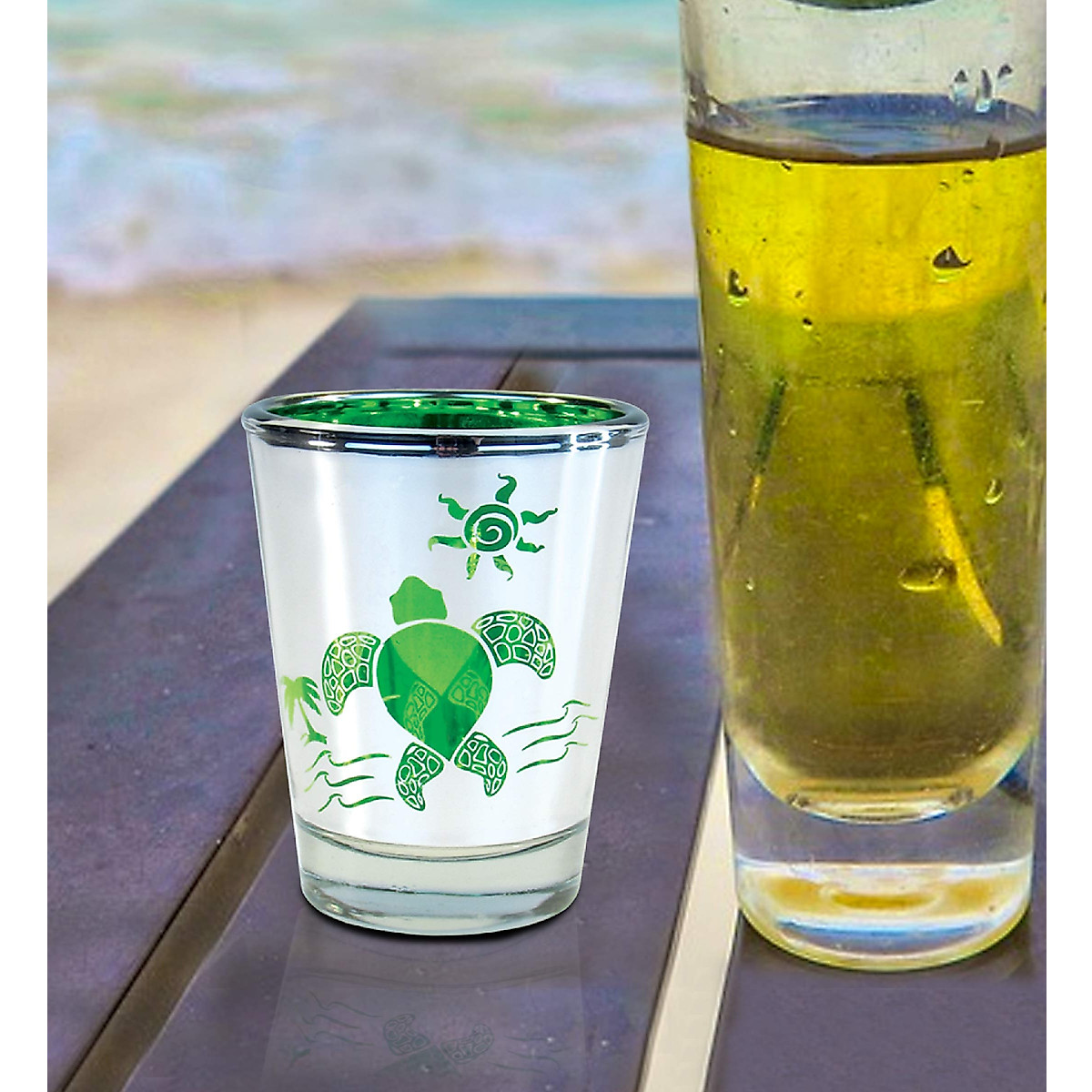 Puzzled 1.7 Oz Green Turtle Shot Glass, 2.5 Inch Novelty Glassware for Drinking Game Liquor Tequila Whisky Vodka Espresso Shooter Glasses Party Drinkware