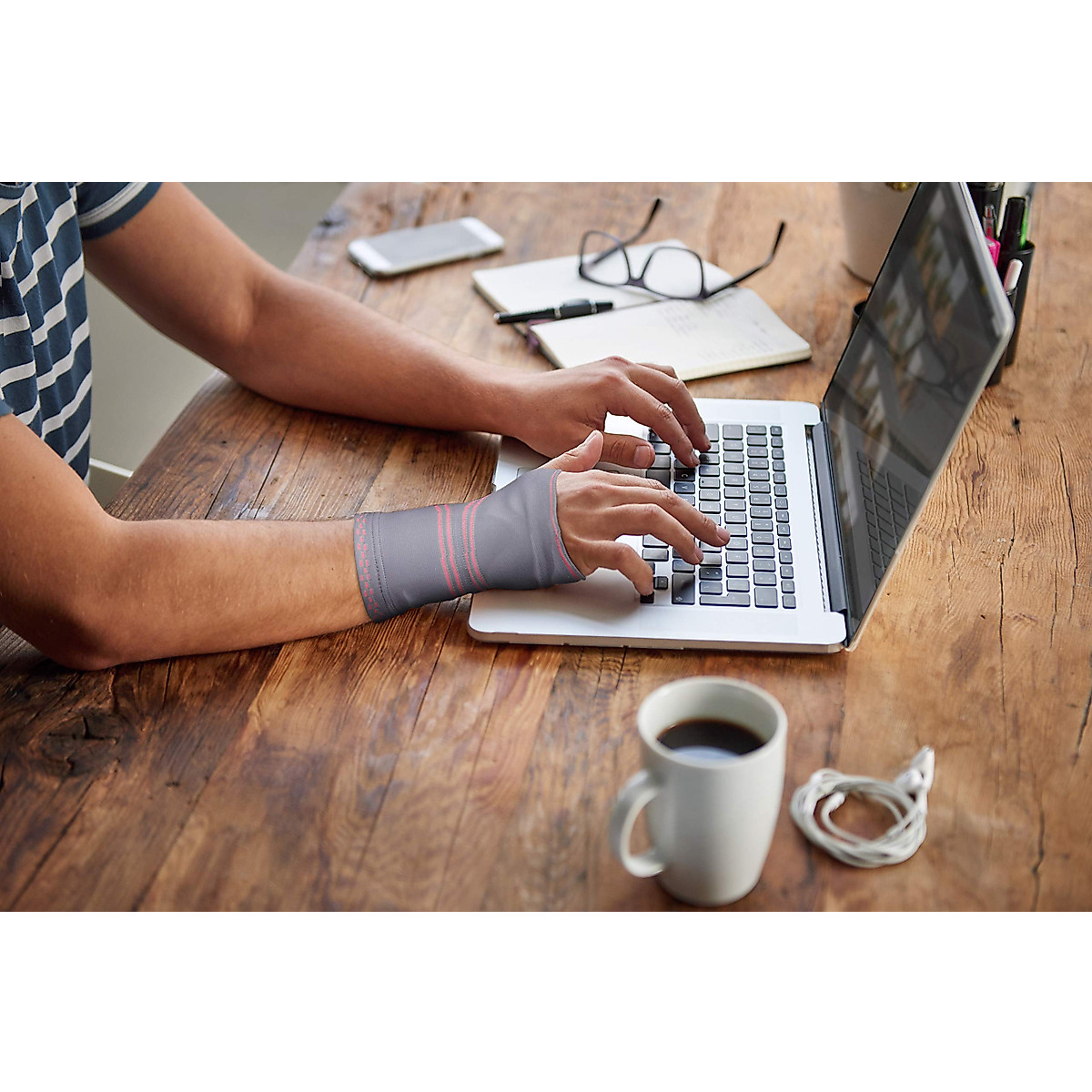 Dr. Arthritis Doctor Developed Wrist & Hand Compression Sleeve/Support/Brace, Palm Protector with Gel Pad, Optimum Comfort for Carpal Tunnel, RSI & More Pink/Grey, Small