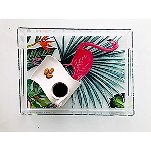 Idea Design Studio Clear Acrylic Animal Print Decorative Serving Tray (Flamingo, Large, 15.75 x 12 x 2.5 Inches)