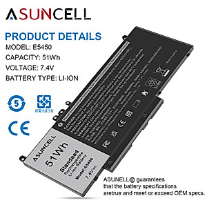 ASUNCELL 51Wh G5M10 Battery for Dell Latitude 14 E5450 5450 15 E5550 5550 12 E5250 5250 3150 3160 3550 Series VMKXM 451-BBLN G5M10 08V5GX 5XFWC, 7.4V 4-Cell