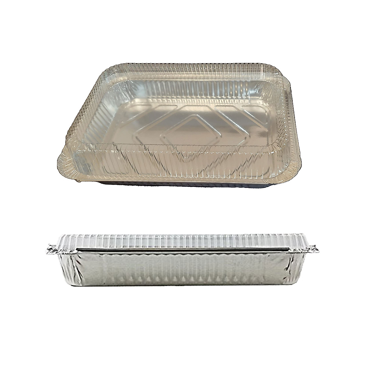 DHG PROFESSIONAL 4 LB Foil Pans with Lids 12 x 8 x 1.6” Aluminum Trays and Plastic Dome Lids for Baking, Roasting, Broiling, Or Storage (10 Sets)