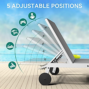 YITAHOME Patio Chaise Lounge Set of 3, Outdoor Lounge Chairs with Side Table, Adjustable Backrest Poolside Loungers with Wheels for Pool Beach Patio Lawn Porch - Light Grey