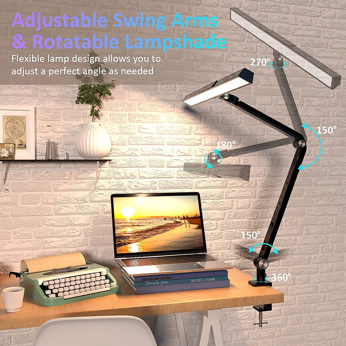 Smaeti Desk Lamp Desk Lamps for Home Office, Eye-Caring Dimmable Desk Lamp with Clamp & Base - 5 Color Modes 5 Brightness Levels,Touch Control Desk Lights for Study Work