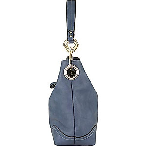 B BRENTANO Vegan Leather Large Hobo Shoulder Bag with Snap Hook Hardware (Denim.)