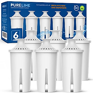 Pureline Replacement for Brita® Filter, Pitchers and Dispensers, Classic 35557, OB03, Mavea® 107007, Replacement for Brita® Pitchers Grand, Lake, Capri, Wave and More (6 Pack)