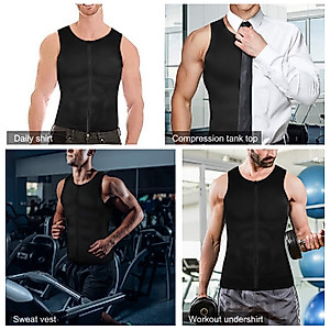 MOLUTAN Mens Compression Shirt Belly Slimming Body Shaper Vest Sleeveless Zipper Undershirt Tank Top Shapewear for Stomach and Back (Black, Small)