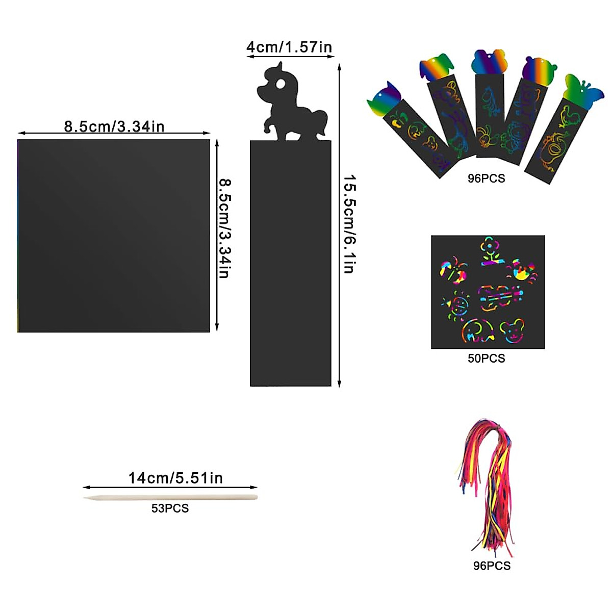 lyfLux 146 PCS Animal Scratch Bookmarks Art, Rainbow Magic Scratch Paper Art Kit for Birthday Parties, Game Activities, DIY Crafts, Decorations