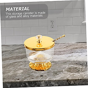 DOITOOL European Style Household Wrought Sugar Bowl Countertop Tea Container Coffee Container for Glass Jar with Lid Glass Containers Decor Alloy Condiment Jar Spoon