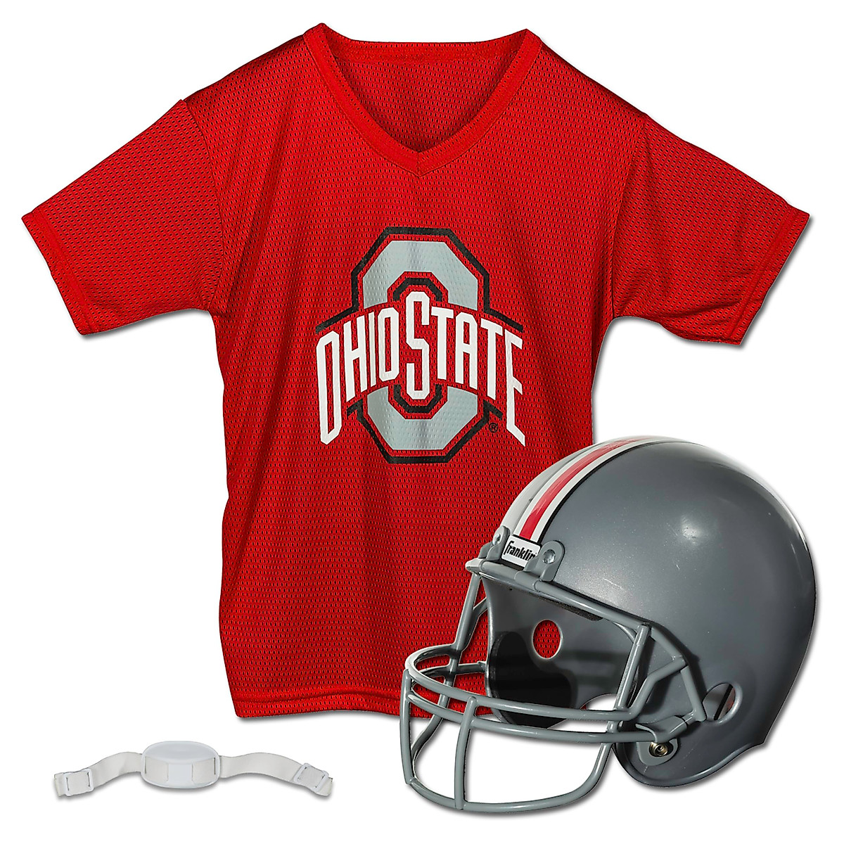 Franklin Sports Ohio State Buckeyes Kids College Football Uniform Set - NCAA Youth Football Uniform Costume - Helmet, Jersey, Chinstrap Set - Youth M,(One Size)