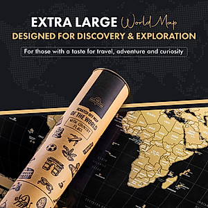 XL Scratch Off Map of The World with Flags - 36 x 24 Easy to Frame Scratch Off World Map Wall Art Poster with US States & Flags - Deluxe World Map Scratch Off Travel Map Designed for Travelers