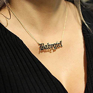 Vintashion Gold Plated Stainless Steel Gothic Hollow Out Babygirl Pendant Necklace for Girls and Women Gift