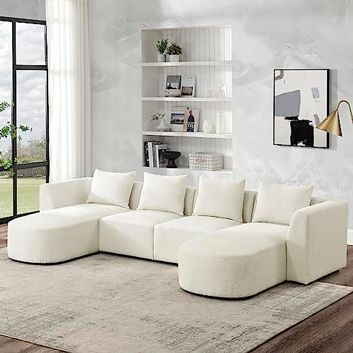 Reversible DIY Modular Sectional Sofa Free Combination U Shape Corner Sofá Upholstered Convertible Cloud Deep Couch with 2 Single Seats,Chaises and Waist Pillows for Living Room Office Apartment