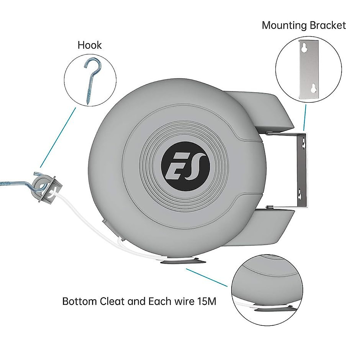 Apricus Retractable Clothesline | Clothes Line for Indoor & Outdoor Laundry Drying | 30 Meters Double Portable Clothing Lines | Heavy Duty Hanging Cloths Line | (Each 2X 15m Line)