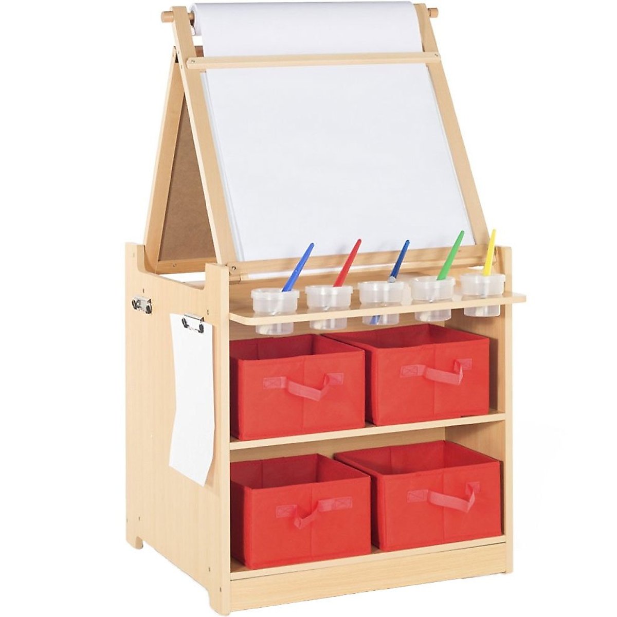 Guidecraft Desk to Easel Art Cart - Folding Art Easel for Kids, Craft Storage Center with Chalkboard and Whiteboard | Toddler Art and Activity Desk with Fabric Storage Bins | Wooden Classroom Easel