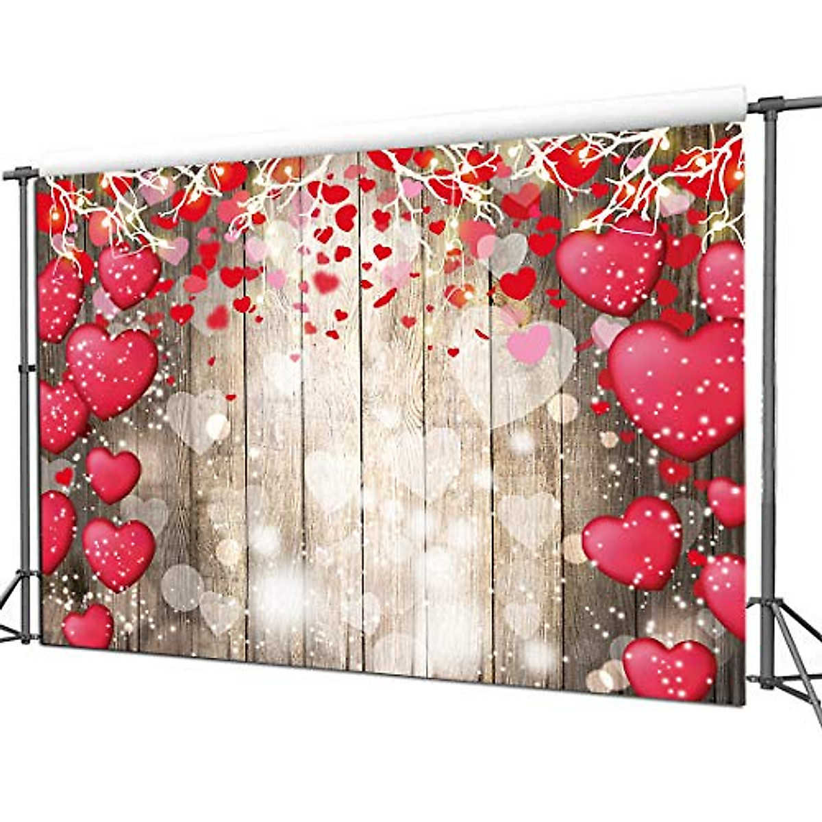 CYLYH 8x6ft Valentine's Day Backdrop Rustic Wood Backdrop Red Love Heart Valentine's Day Backdrops Photography Mother's Day Backdrops Party Bridal Shower Kid Birthday Party Decor Banner D517