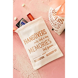10 Pcs 5"x7" Bridal Shower Party Gift Bags - ROSE GOLD Foil "HANGOVERS" - Bachelorette Hangover Kit Bags - Cotton Recovery Kit Bags - Muslin Drawstring Bag for Bridal Shower Wedding Party