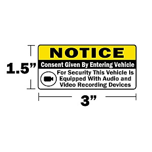 TOTOMO (Set of 8) Notice Audio and Video Recording Consent Stickers - 3" x 1.5" Self Adhesive Signs (4pc Front Adhesive & 4pc Back Adhesive Stickers) Dashcam Warning Decal
