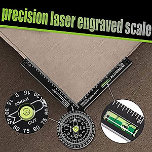 Miter Saw Protractor,Aluminum Protractor Angle Finder with Level Gauge High Precision Laser Inside & Outside Miter Angle Finder for Angle Finder Carpenters, Trim work,Plumbers and All Building Trades