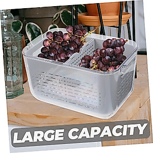 UPKOCH Drained Vegetable Basket Glass Container with Lid Fruit Containers with Lids Glass Fruit Vegetable Strainer Container Fruit Washing Basket Food Storage Bin Produce Keeper Pp Grey