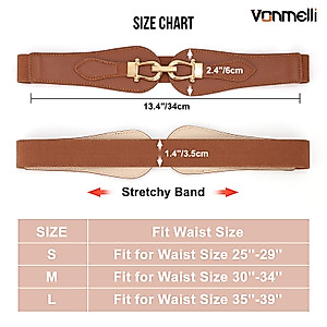 VONMELLI Wide Elastic Belts for Women Stretch Ladies Waist Belt Fashion Gold Buckle, Vintage Thick Brown Womens Belts for Dress, S