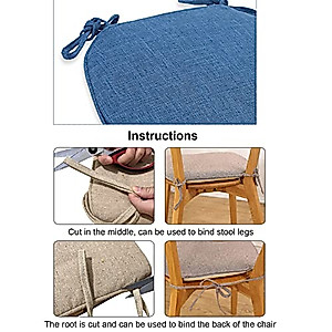 Dining Chair Cushion with Ties,Cotton Linen Square Chair Pad Comfort and Softness Seat Cushion with Non Slip Back,japanese Chair Pad for Kitchen Living Room Office Chair(4pcs(17x16x14inch), Blue)