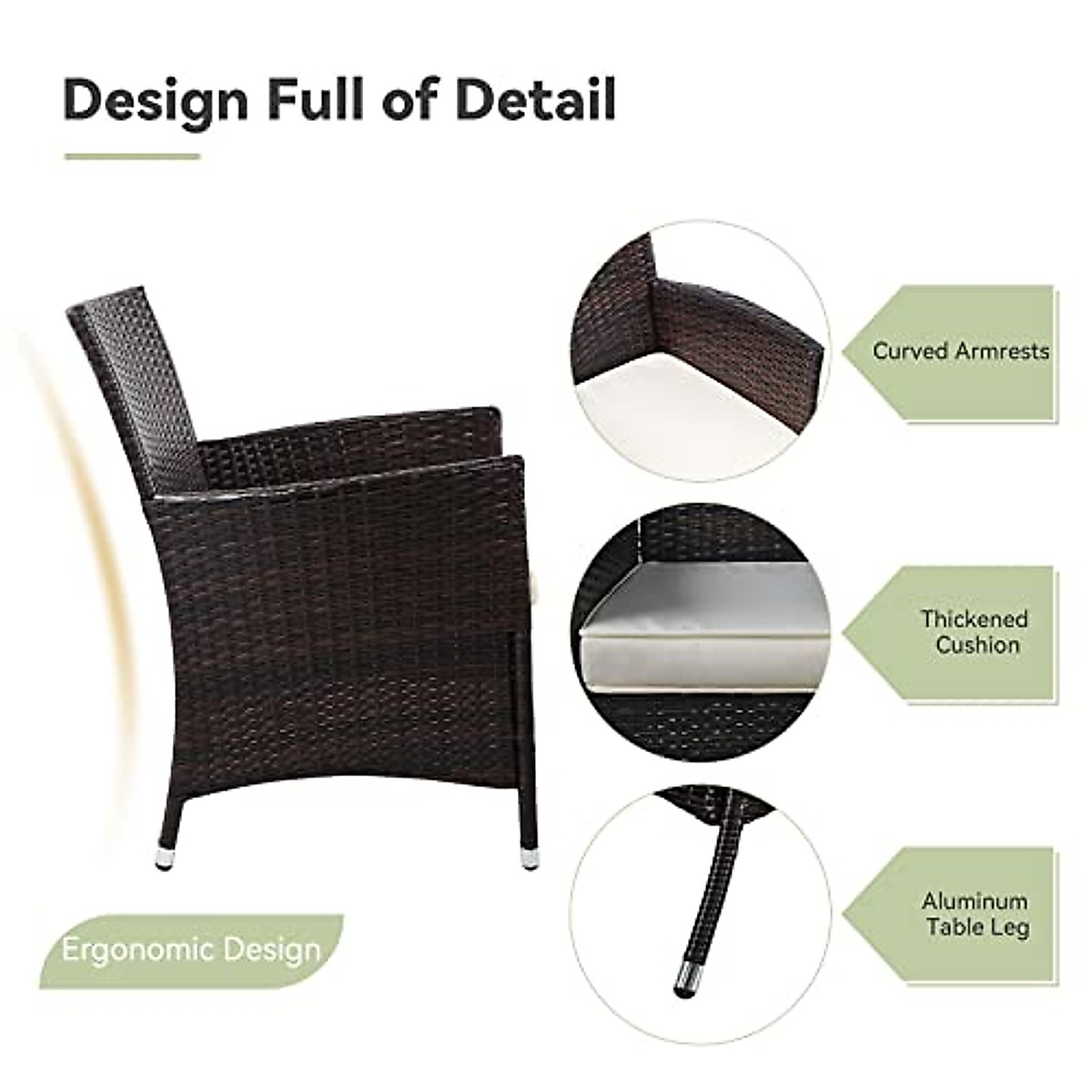 SUNCROWN 5 Piece Outdoor Dining Set All-Weather Wicker Patio Dining Table and Chairs with Cushions, Tempered Glass Tabletop with 9 FT Patio Umbrella for Patio Backyard Porch Garden Poolside, Round